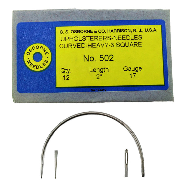 C.S. Osborne 12 Pk. Curved 3 Square Point Needles Heavy #502-2 (Size 2 - Cutex Sewing Supplies