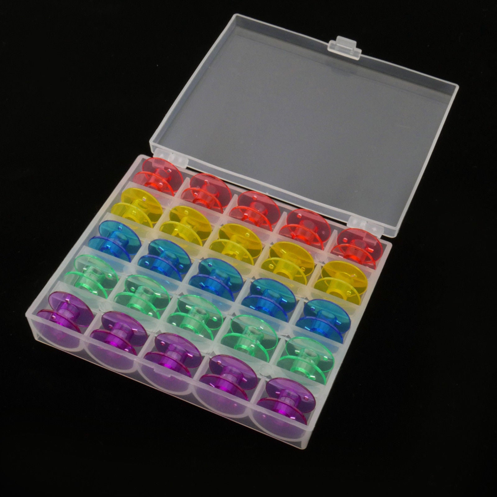 25 Pk. Singer Class 15 Color Bobbins With Clear Storage Box - Cutex ...