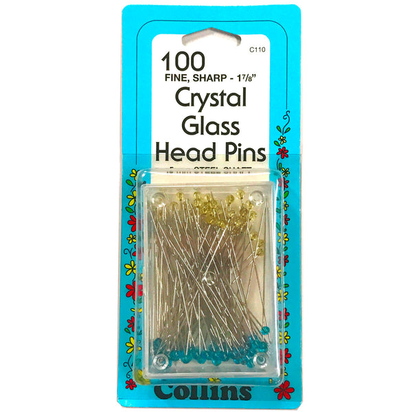Collins Crystal Glass Head Pins Fine Sharp-1 7/8" 100 Count #C110 ...